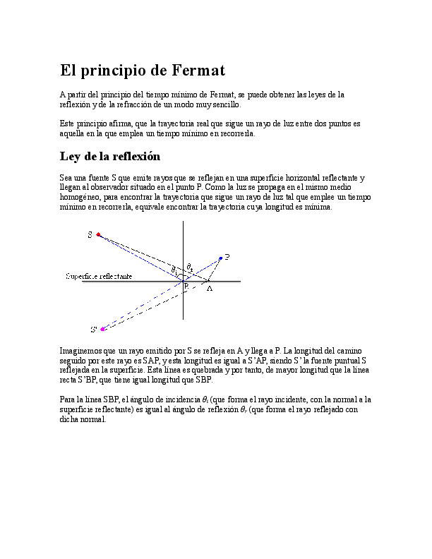 (DOC) El principio de Fermat Ley de la refracción