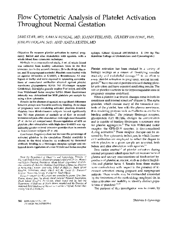 Pdf Flow Cytometric Analysis Of Platelet Activation Throughout Normal Gestation