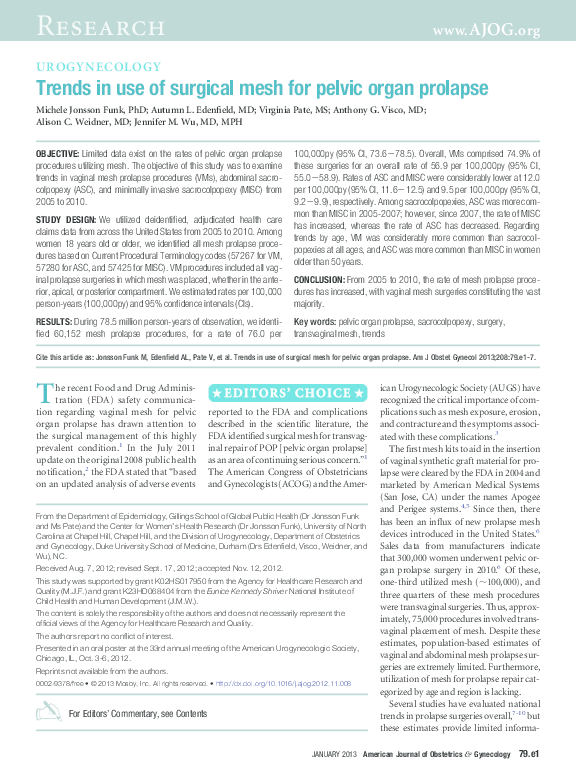 (PDF) Trends in use of surgical mesh for pelvic organ prolapse