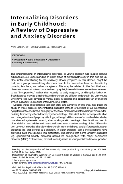 (PDF) Internalizing Disorders in Early Childhood: A Review of ...