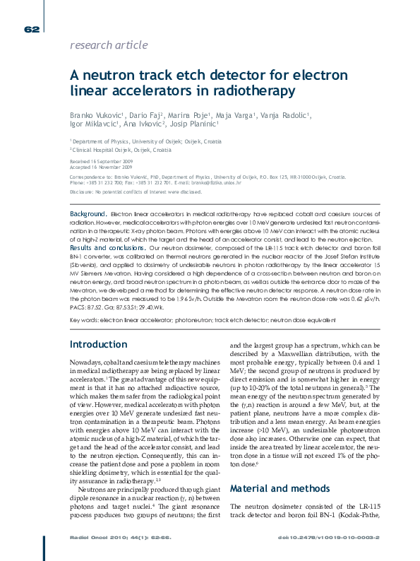 (PDF) A neutron track etch detector for electron linear accelerators in radiotherapy