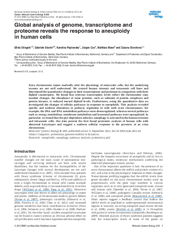 (PDF) Global analysis of genome, transcriptome and proteome reveals the ...