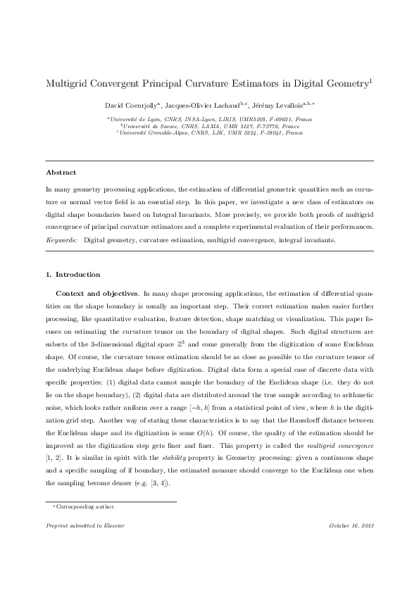 (PDF) Multigrid convergent principal curvature estimators in digital geometry