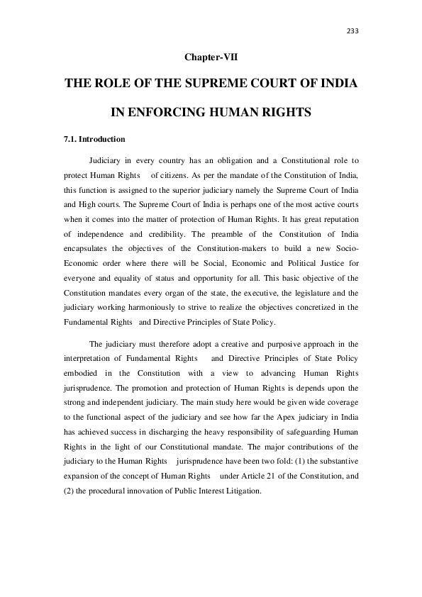 (PDF) Chapter-VII THE ROLE OF THE SUPREME COURT OF INDIA IN ENFORCING ...