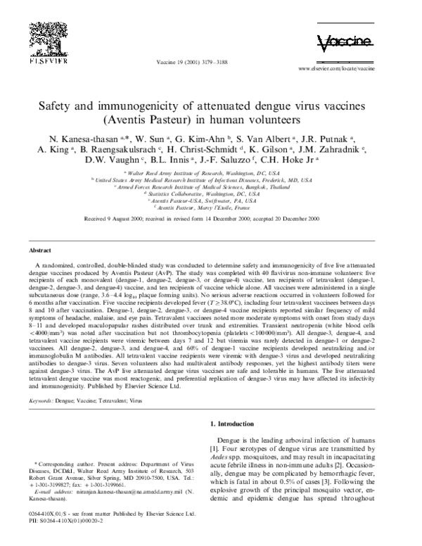 (PDF) Safety and immunogenicity of attenuated dengue virus vaccines ...