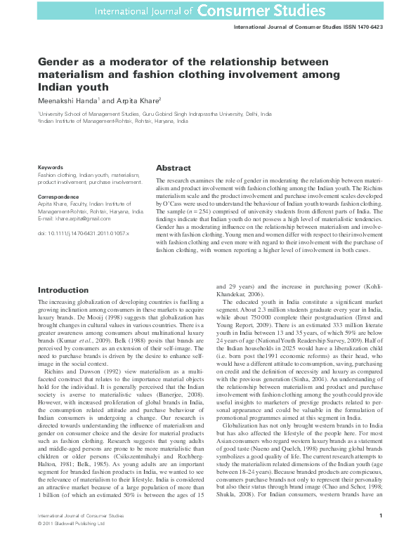 (PDF) Gender as a moderator of the relationship between materialism and ...