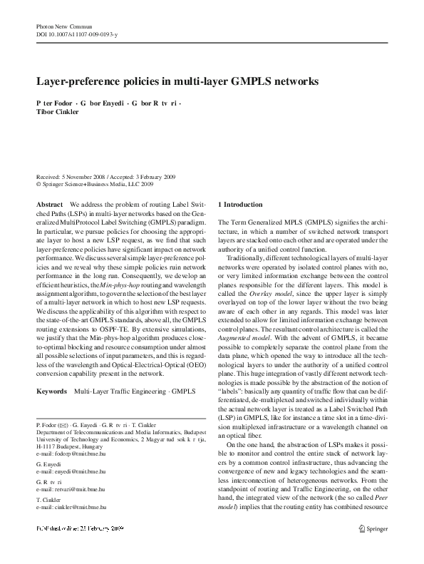 Layer Preference Policies In Multi Layer Gmpls Networks 