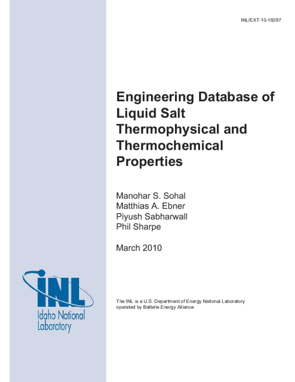 (PDF) Engineering Database of Liquid Salt Thermophysical and Thermochemical Properties