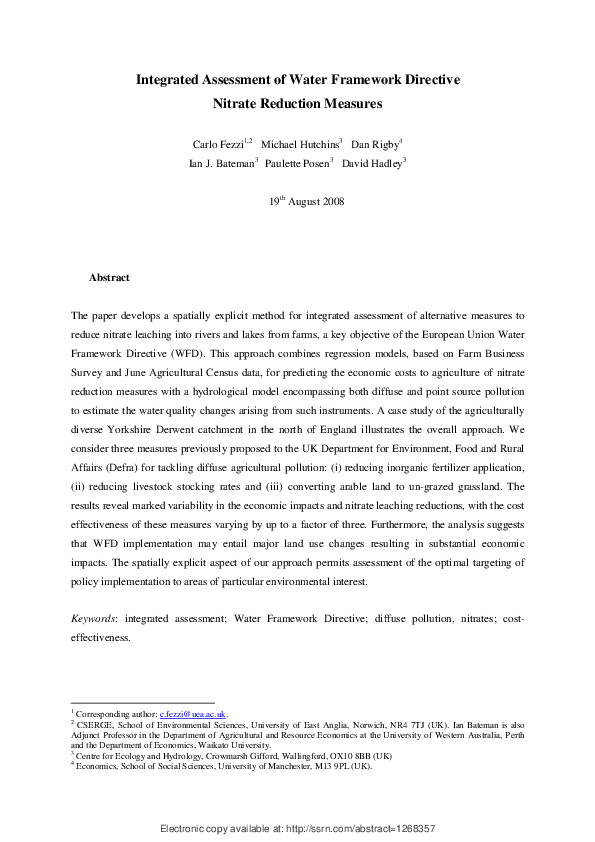 (PDF) Integrated assessment of water framework directive nitrate ...