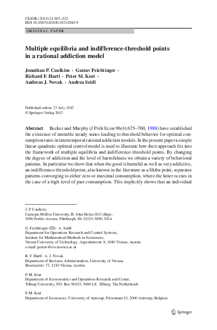 (PDF) Multiple equilibria and indifference-threshold points in a ...