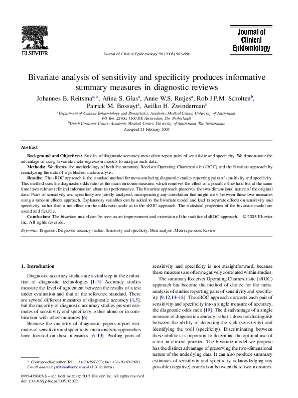 (PDF) Bivariate analysis of sensitivity and specificity produces informative summary measures in ...