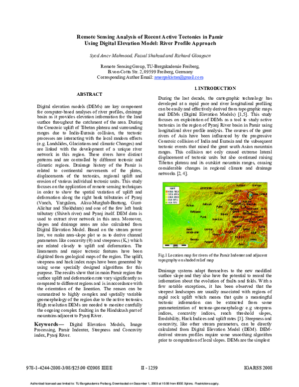 (PDF) Remote Sensing Analysis of Recent Active Tectonics in Pamir Using Digital Elevation Model ...