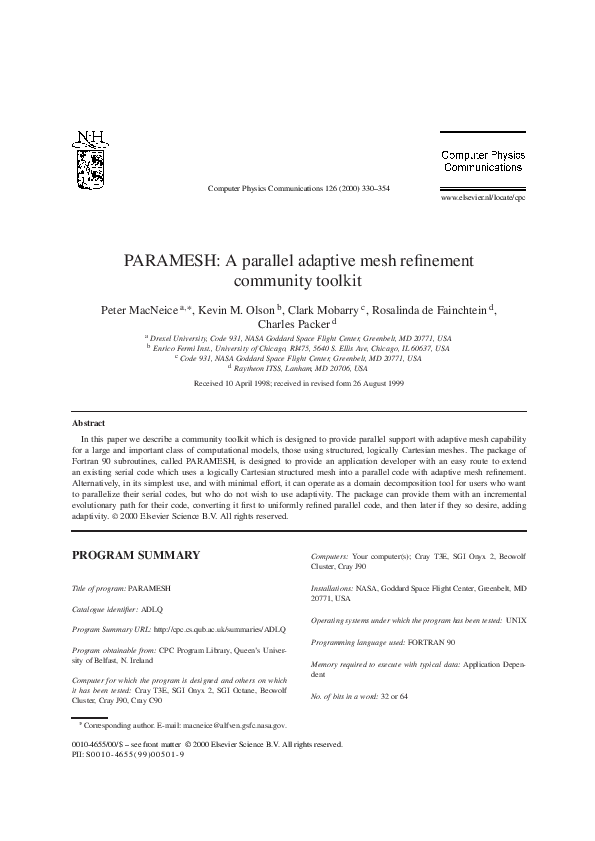 Pdf Paramesh A Parallel Adaptive Mesh Refinement Community Toolkit