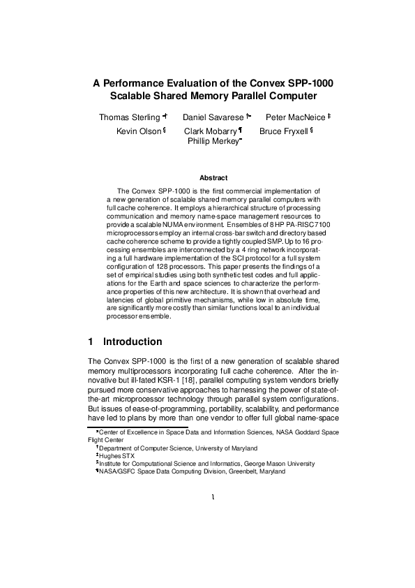 Pdf A Performance Evaluation Of The Convex Spp 1000 Scalable Shared Memory Parallel Computer