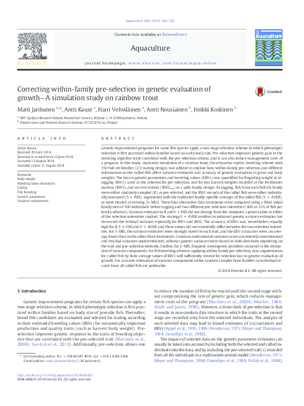 (PDF) Correcting within-family pre-selection in genetic evaluation of ...