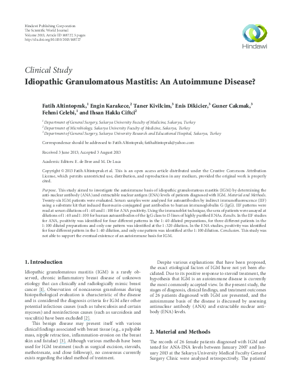 (PDF) Idiopathic Granulomatous Mastitis: An Autoimmune Disease?