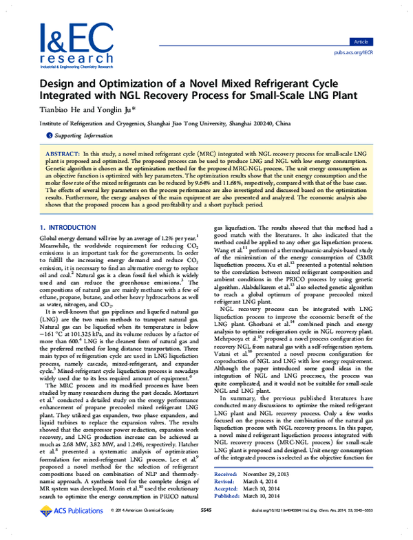 (PDF) Design and Optimization of a Novel Mixed Refrigerant Cycle ...