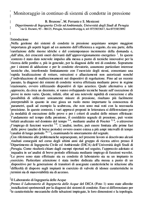 (PDF) Monitoraggio in continuo di sistemi di condotte in pressione