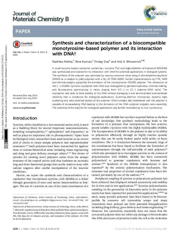 (PDF) Synthesis and Characterization of Biocompatible Thermo-Responsive Gelators Based on ABA ...