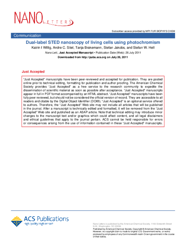 (PDF) Dual-Label STED Nanoscopy of Living Cells Using Photochromism