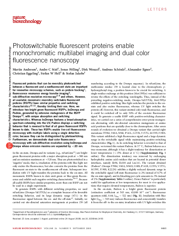 (PDF) Photoswitchable fluorescent proteins enable monochromatic ...