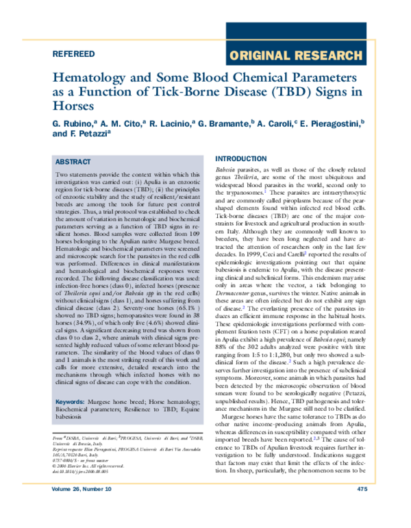(PDF) Hematology and some blood chemical parameters as a function of ...