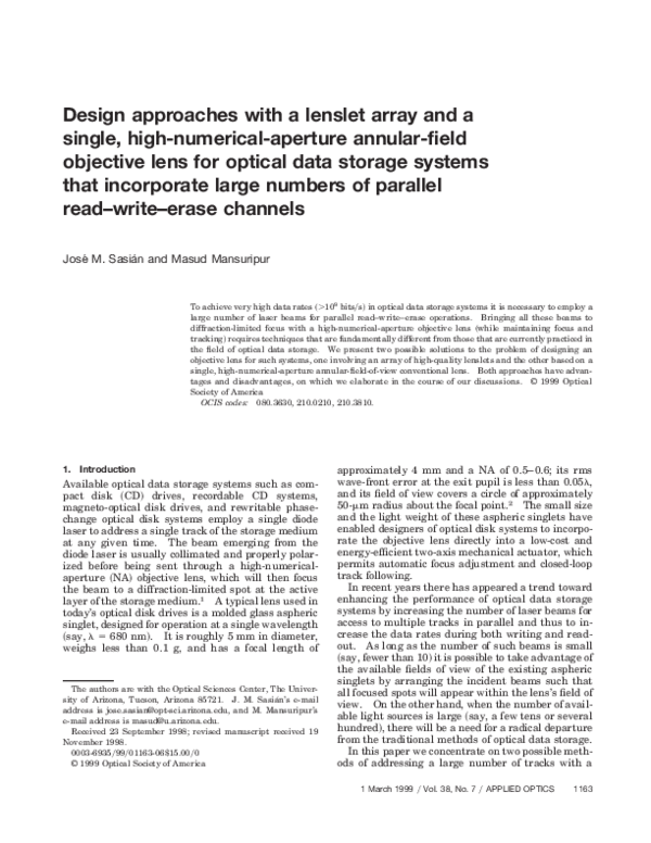(PDF) Design Approaches with a Lenslet Array and a Single, High-Numerical-Aperture Annular-Field ...
