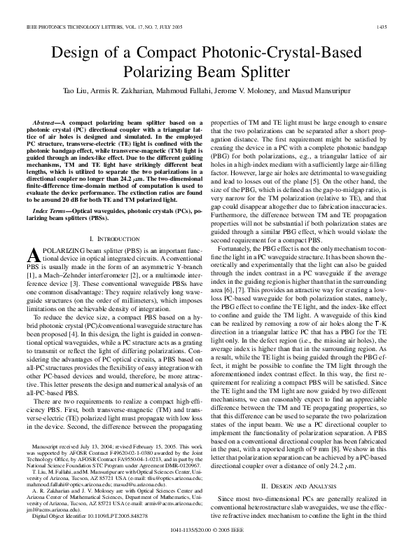(PDF) Design of a compact photonic-crystal-based polarizing beam splitter