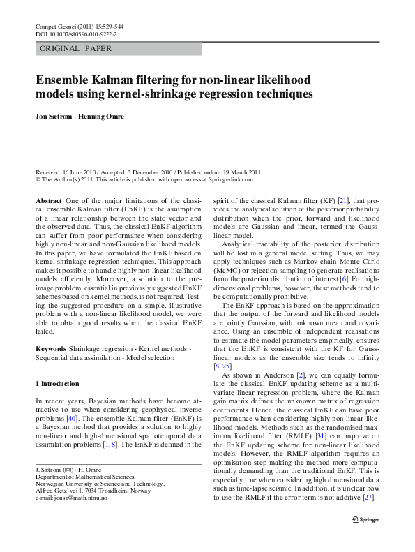 Pdf Ensemble Kalman Filtering For Non Linear Likelihood Models Using