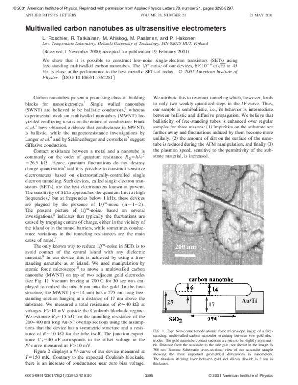 (PDF) Multiwalled carbon nanotubes as ultrasensitive electrometers