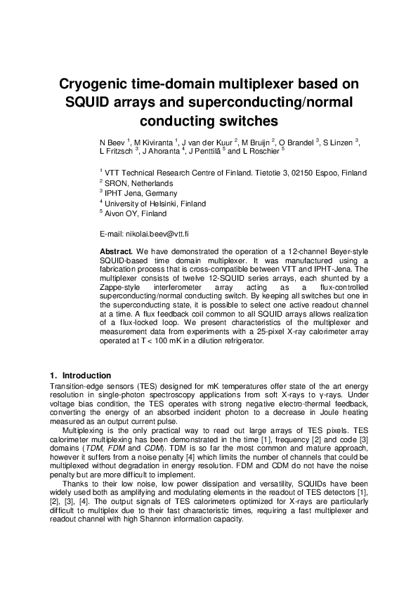 (PDF) Cryogenic time-domain multiplexer based on SQUID arrays and superconducting/normal ...