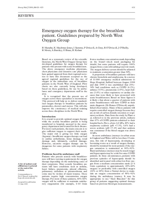 (PDF) Emergency oxygen therapy for the breathless patient. Guidelines ...