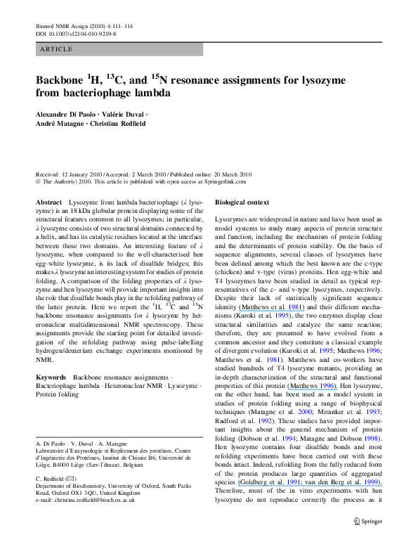 (PDF) Backbone 1H, 13C, and 15N resonance assignments for a 14 kD protein, GABA A receptor ...