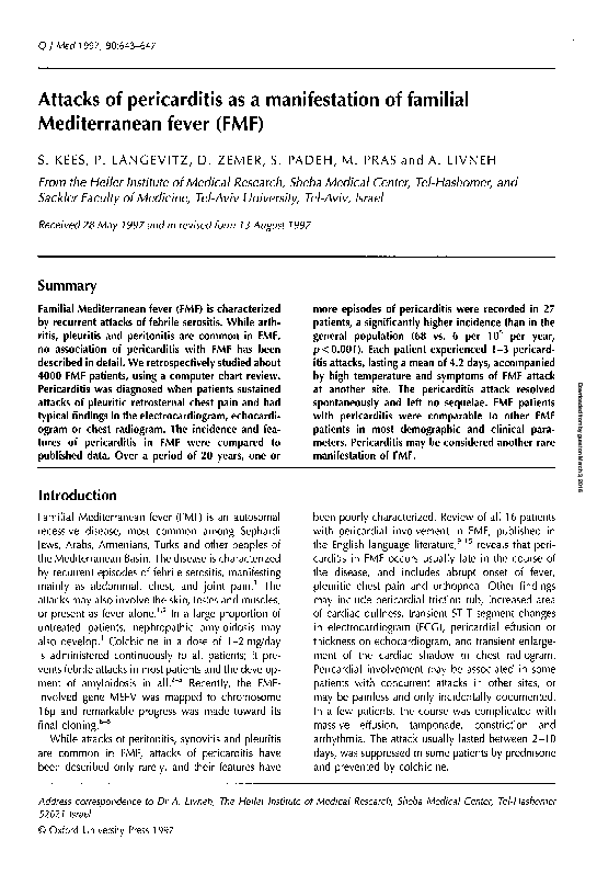 (PDF) Attacks of pericarditis as a manifestation of familial ...