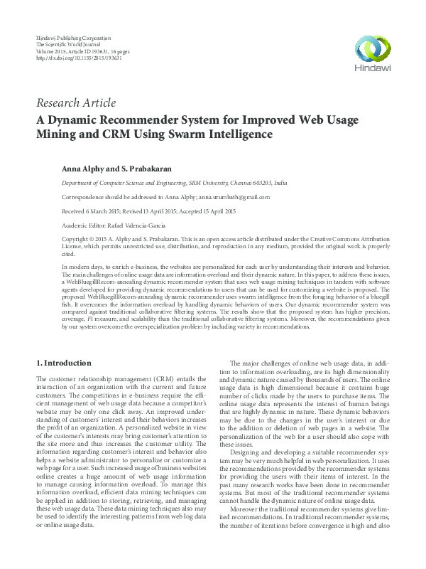 Pdf A Dynamic Recommender System For Improved Web Usage Mining And