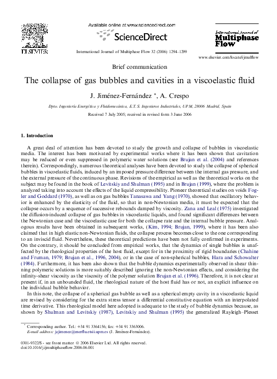 (PDF) The collapse of gas bubbles and cavities in a viscoelastic fluid