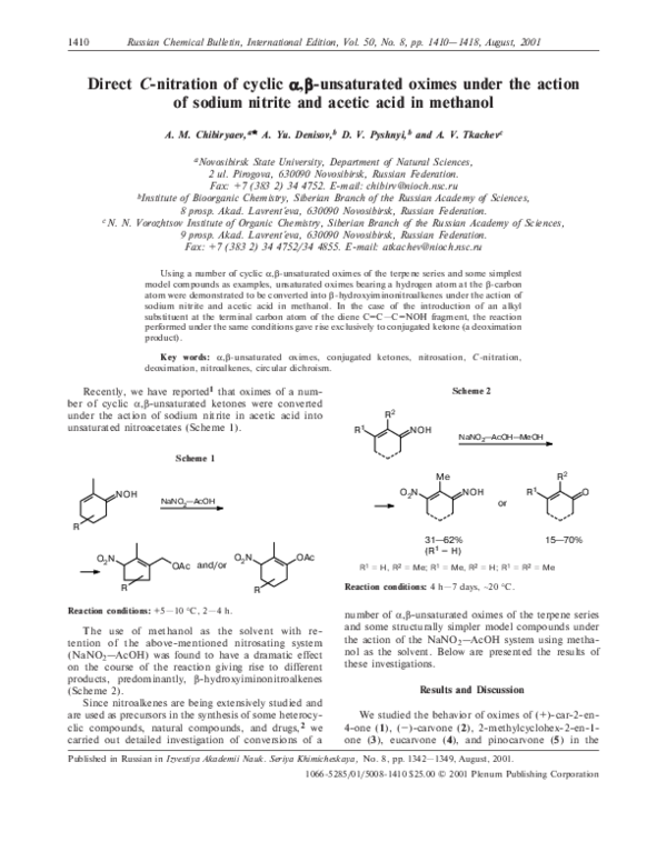 (PDF) Direct C-nitration of cyclic α, β-unsaturated oximes under the ...