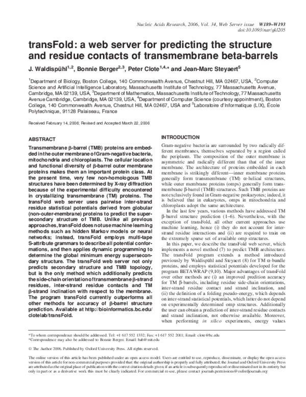 (PDF) transFold: a web server for predicting the structure and residue ...