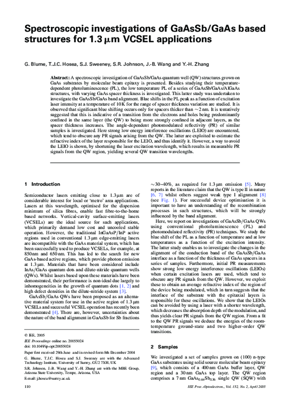 (PDF) Spectroscopic investigations of GaAsSb/GaAs based structures for ...