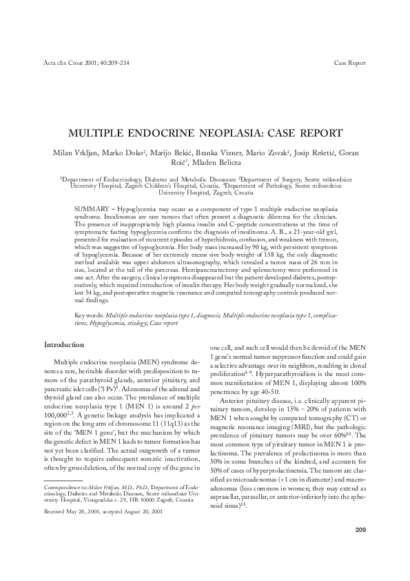 (PDF) Multiple Endocrine Neoplasia: Case Report | Mario Zovak ...
