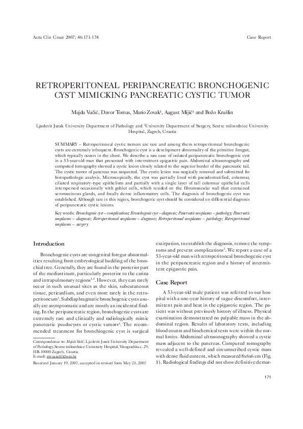 (PDF) Retroperitoneal Peripancreatic Bronchogenic Cyst Mimicking ...