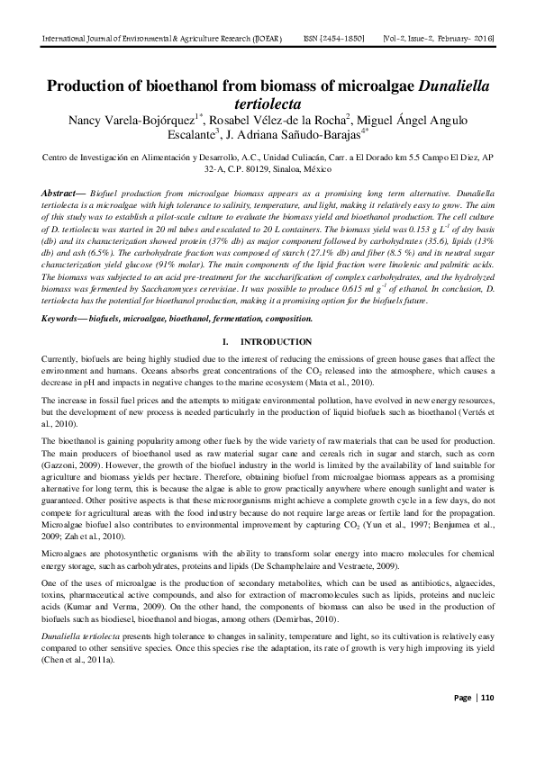 (PDF) Production of bioethanol from biomass of microalgae Dunaliella ...