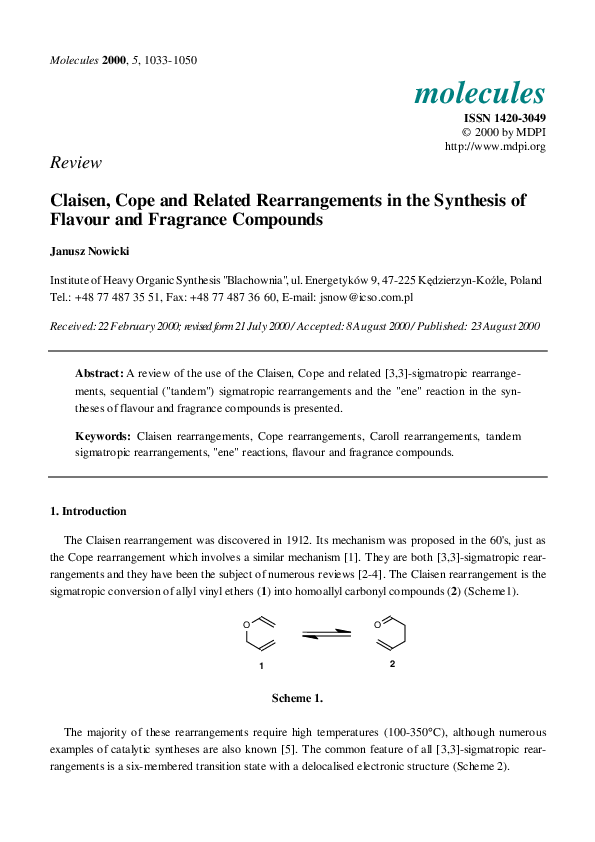 (PDF) Claisen, Cope and Related Rearrangements in the Synthesis of ...
