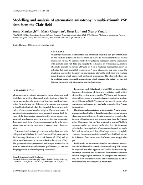 (PDF) Modelling and analysis of attenuation anisotropy in multi-azimuth VSP data from the Clair ...