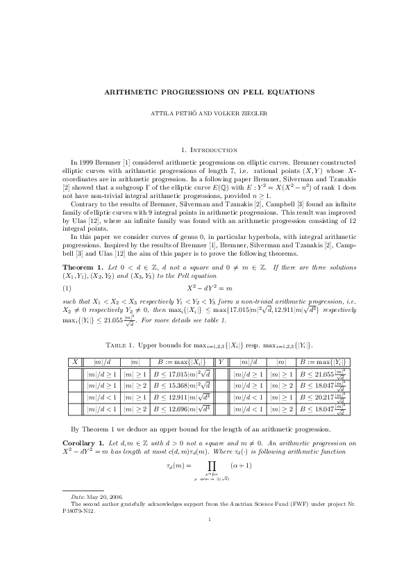 (PDF) Arithmetic progressions on Pell equations