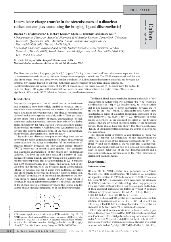 (PDF) Intervalence charge transfer in the stereoisomers of a dinuclear ...