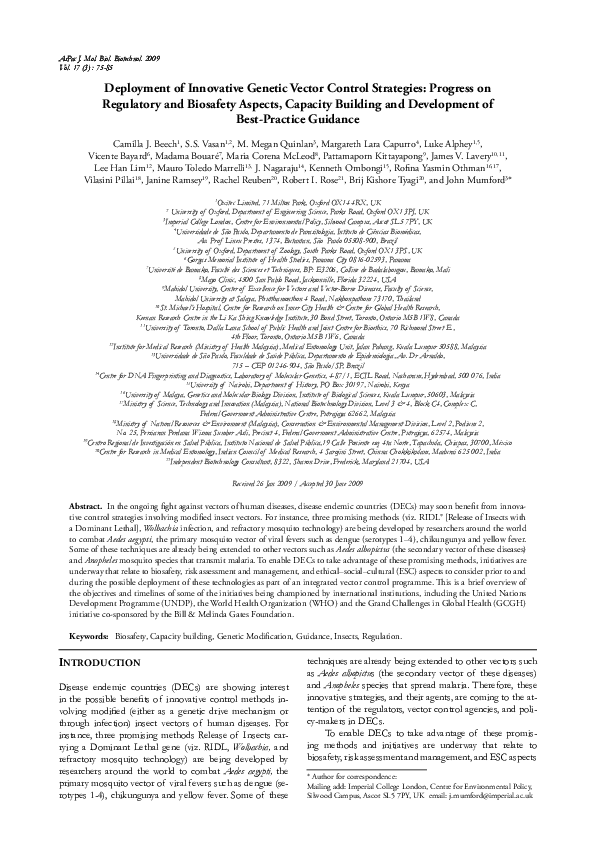 (PDF) Deployment of innovative genetic vector control strategies ...