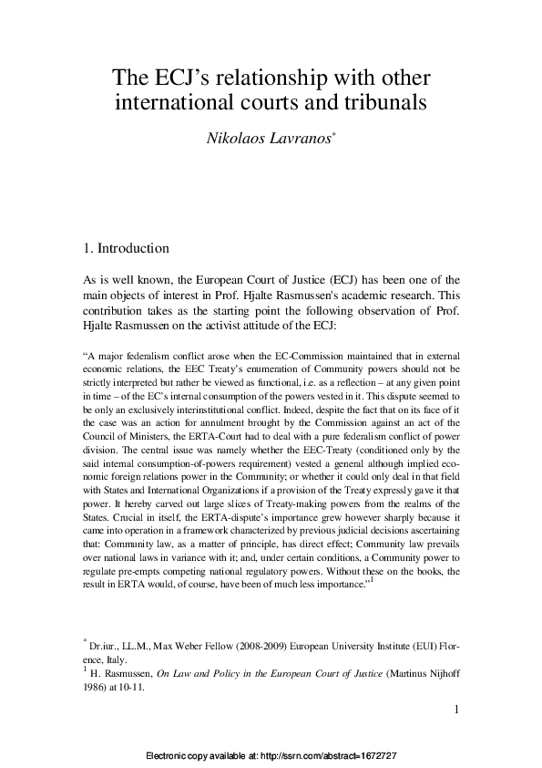 (PDF) The ECJ's Relationship with Other International Courts and Tribunals