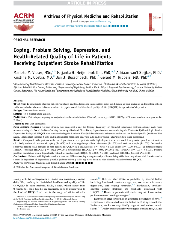 (PDF) Coping, Problem Solving, Depression, and Health-Related Quality ...