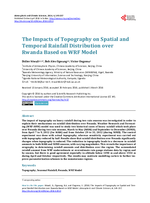 (PDF) The Impacts of Topography on Spatial and Temporal Rainfall Distribution over Rwanda Based ...